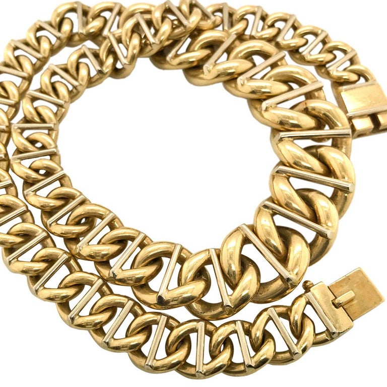 18 Karat Yellow Gold Italian Graduated Curb Link Chain Necklace at ...