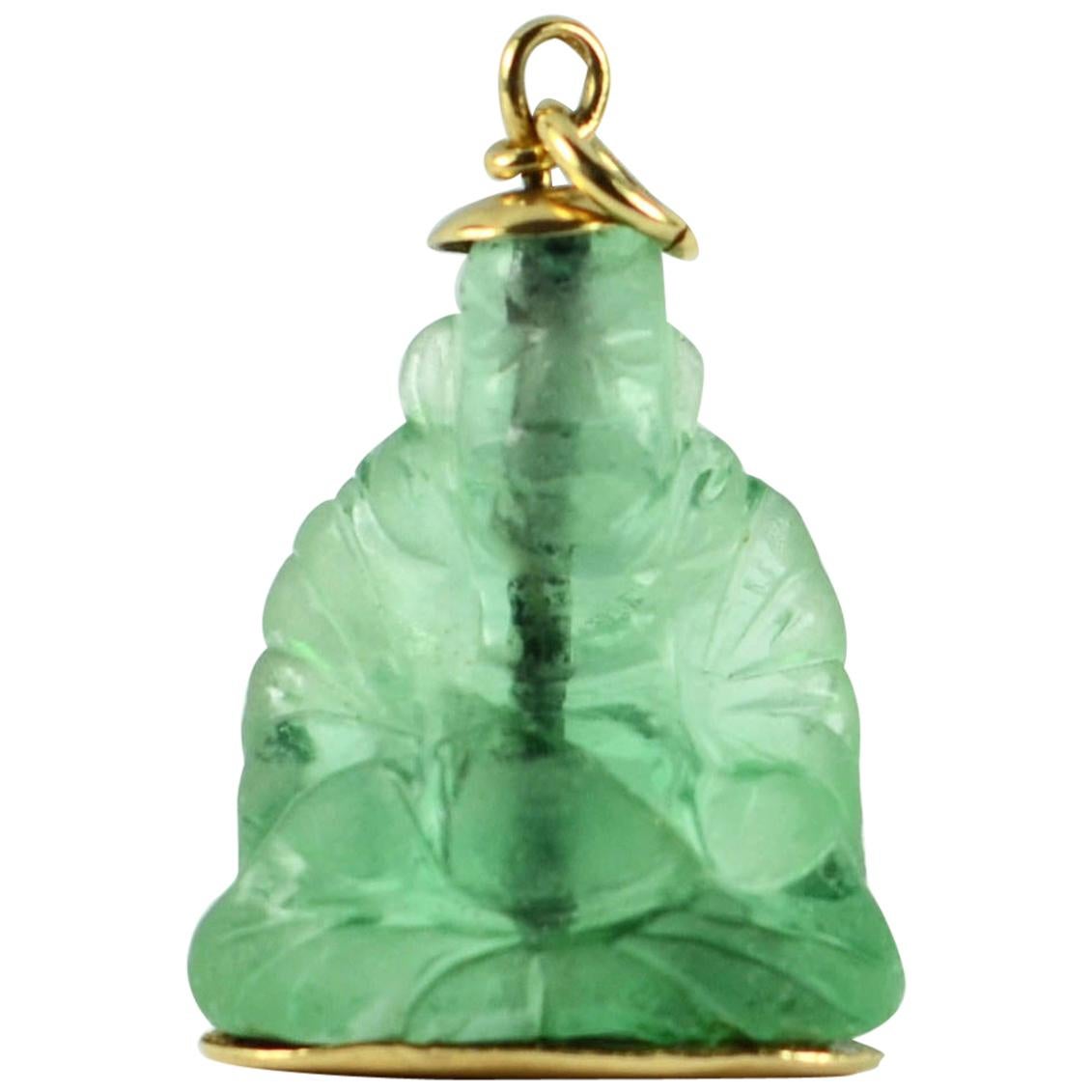 18 Karat Yellow Gold Green Jadeite Jade Buddha Large Charm Pendant For ...