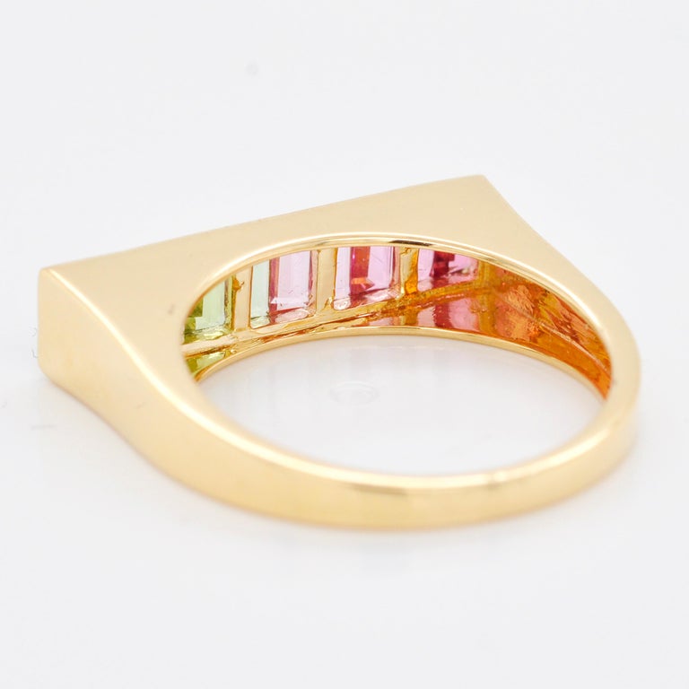 18 Karat Yellow Gold Green Pink Watermelon Bi-Color Tourmaline Linear ...