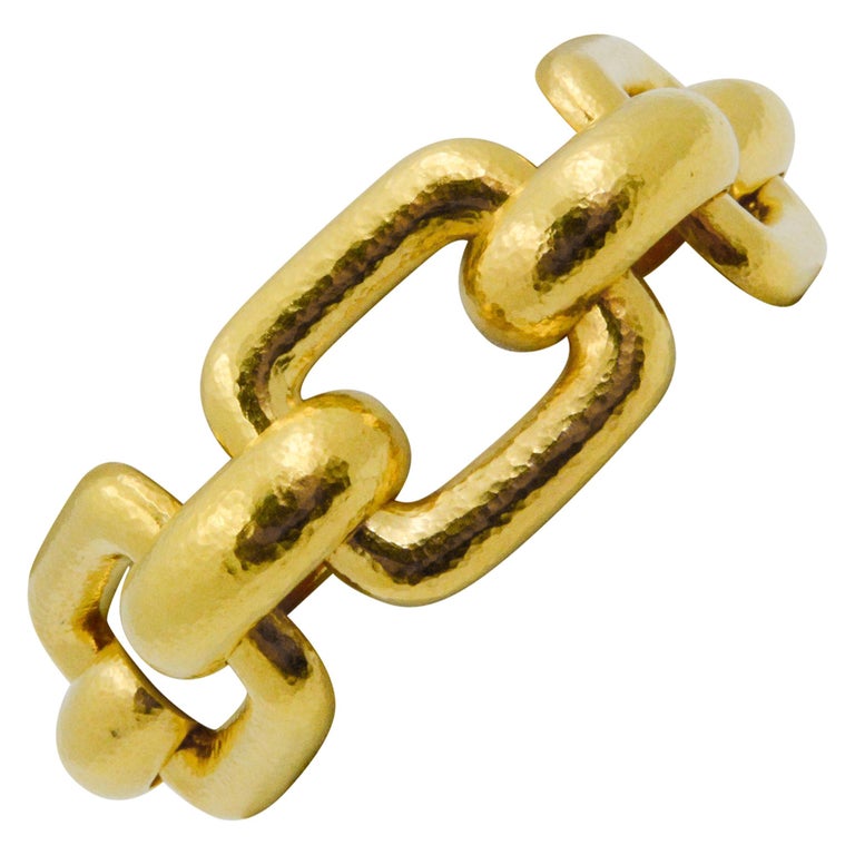 Elizabeth Locke 18 Karat Yellow Gold Hammered Rectangular Link Bracelet ...