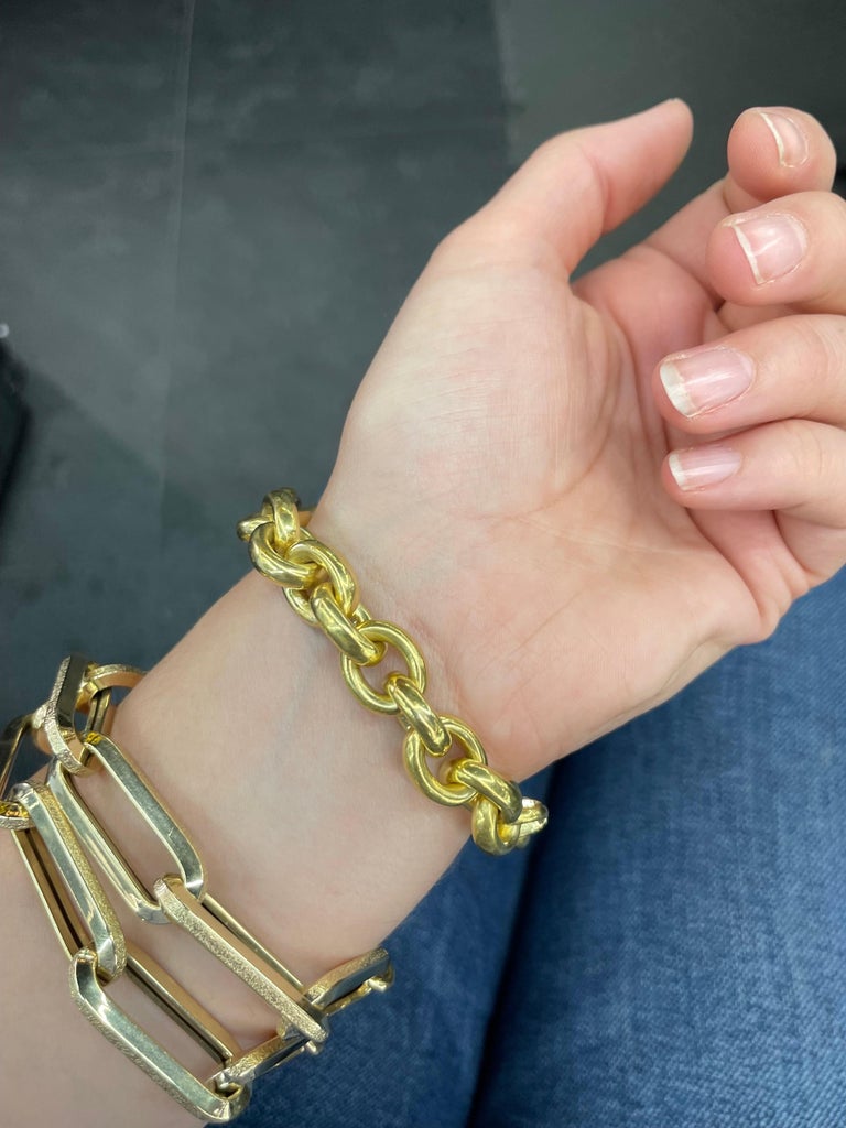 18 Karat Yellow Gold Heavy Link Gemstone Bracelet 74.4 Grams at 1stDibs