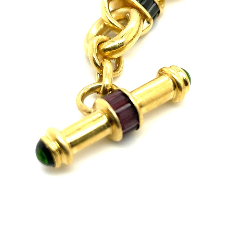 18 Karat Yellow Gold Heavy Link Gemstone Bracelet 74.4 Grams at 1stDibs