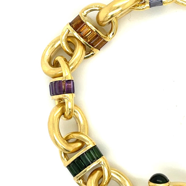 18 Karat Yellow Gold Heavy Link Gemstone Bracelet 74.4 Grams at 1stDibs