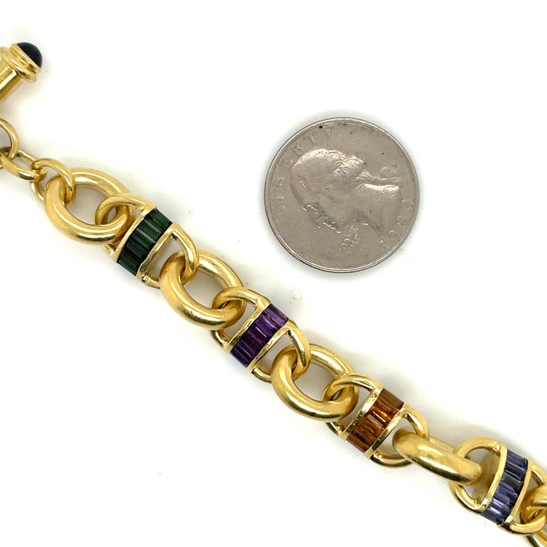 18 Karat Yellow Gold Heavy Link Gemstone Bracelet 74.4 Grams at 1stDibs