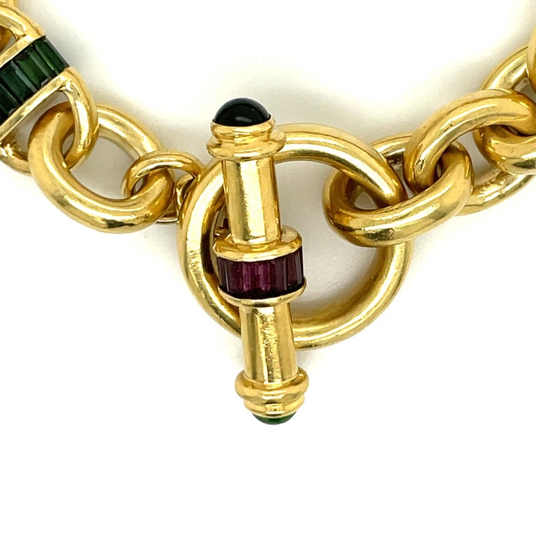18 Karat Yellow Gold Heavy Link Gemstone Bracelet 74.4 Grams at 1stDibs