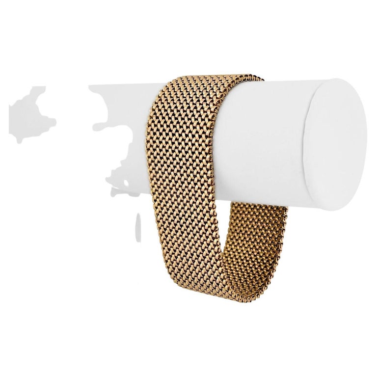18 Karat Yellow Gold Heavy Solid Wide Mesh Strap Bracelet Italy at 1stDibs