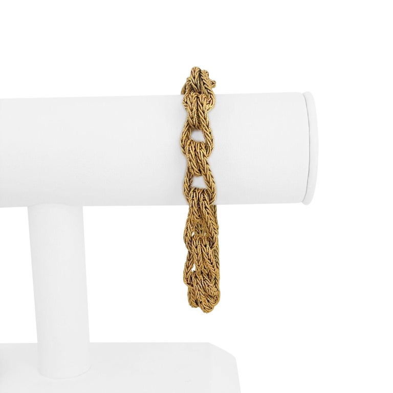 18 Karat Yellow Gold Heavy Vintage Fancy Cable Link Bracelet, Italy For ...