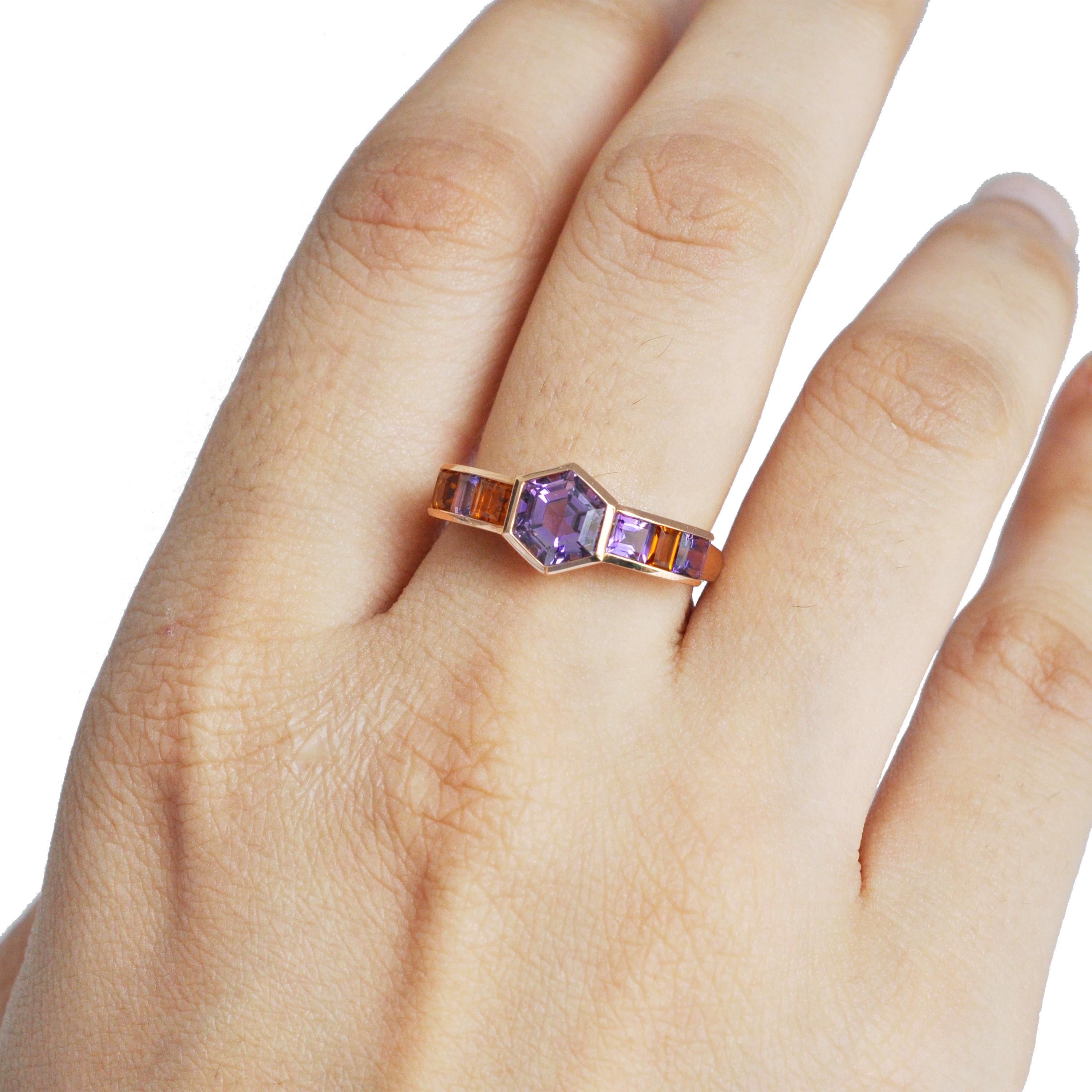 18 Karat Yellow Gold Hexagon Cut Amethyst Citrine Channel Set ...