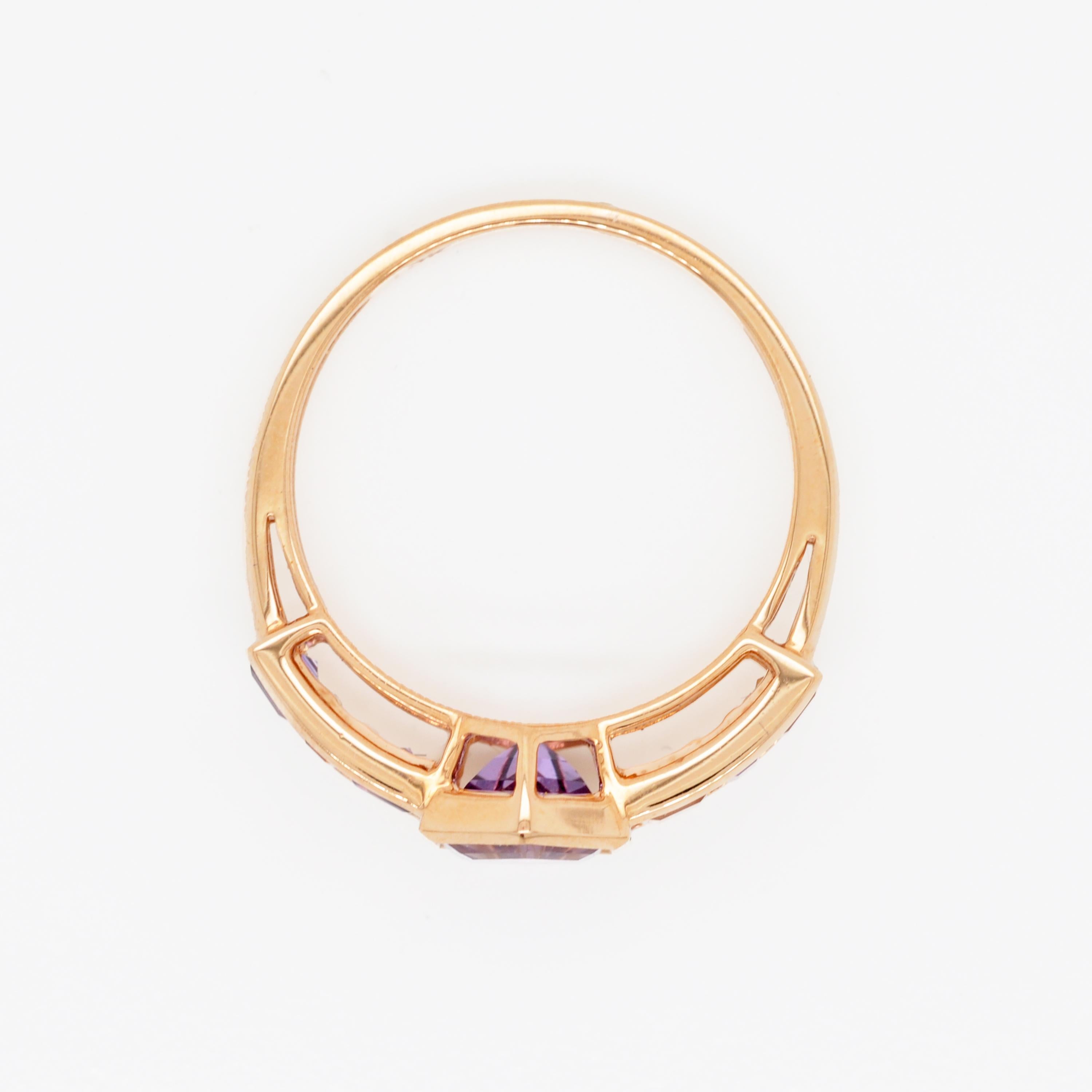 18 Karat Yellow Gold Hexagon Cut Amethyst Citrine Channel Set ...