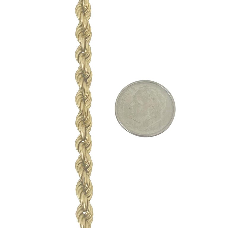 18 Karat Yellow Gold Hollow Ladies Rope Chain Necklace For Sale at 1stDibs