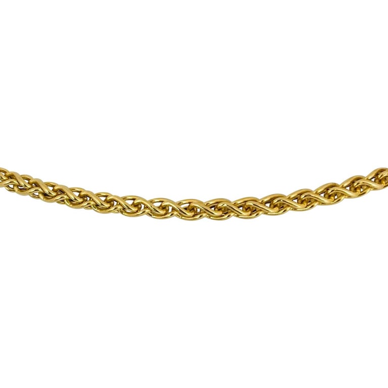 18 Karat Yellow Gold Hollow Ladies Wheat Link Chain Necklace Italy For ...