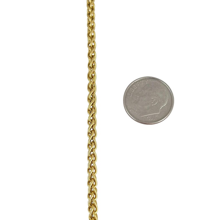 18 Karat Yellow Gold Hollow Ladies Wheat Link Chain Necklace Italy For ...
