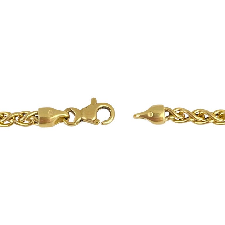 18 Karat Yellow Gold Hollow Ladies Wheat Link Chain Necklace Italy For ...