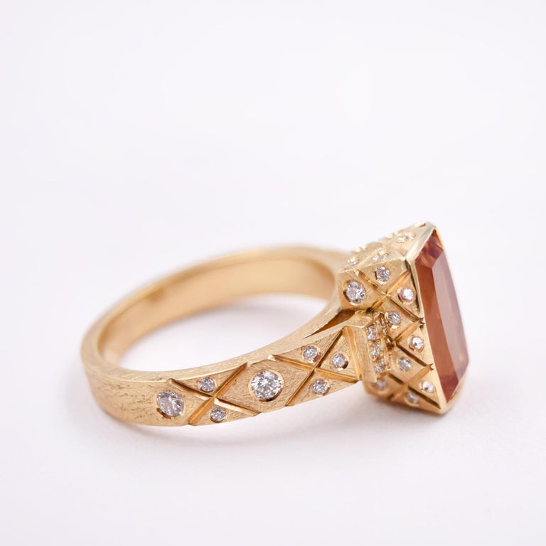 18 Karat Yellow Gold Imperial Topaz and Diamonds Statement Ring For ...