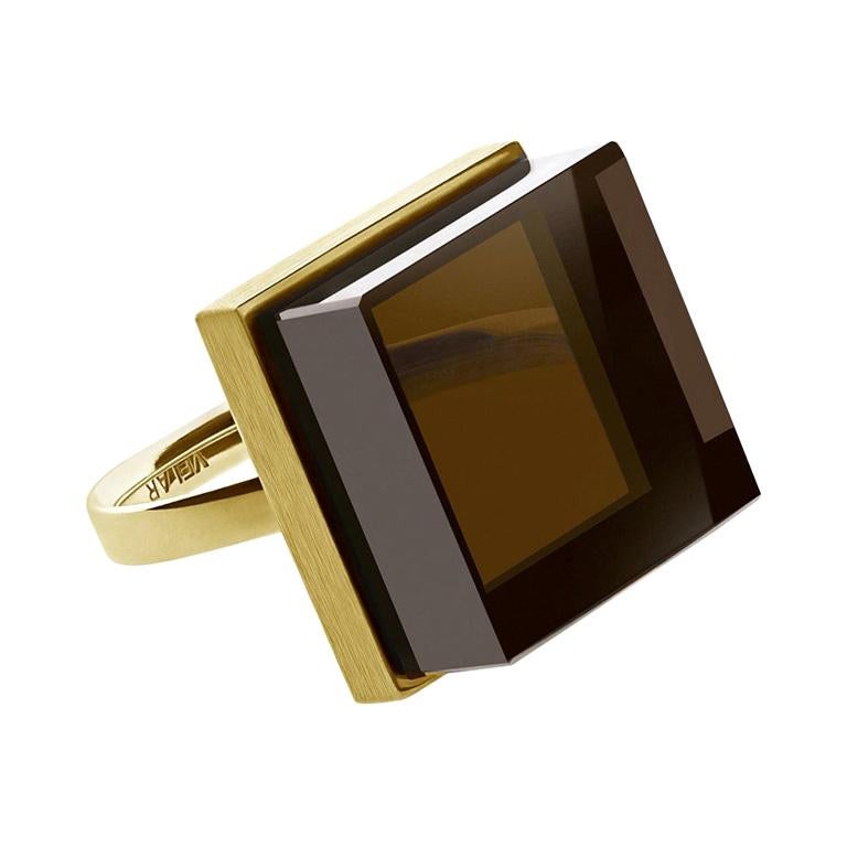 18 Karat Yellow Gold Ink Ring with Smoky Quartz by Artist For Sale at ...