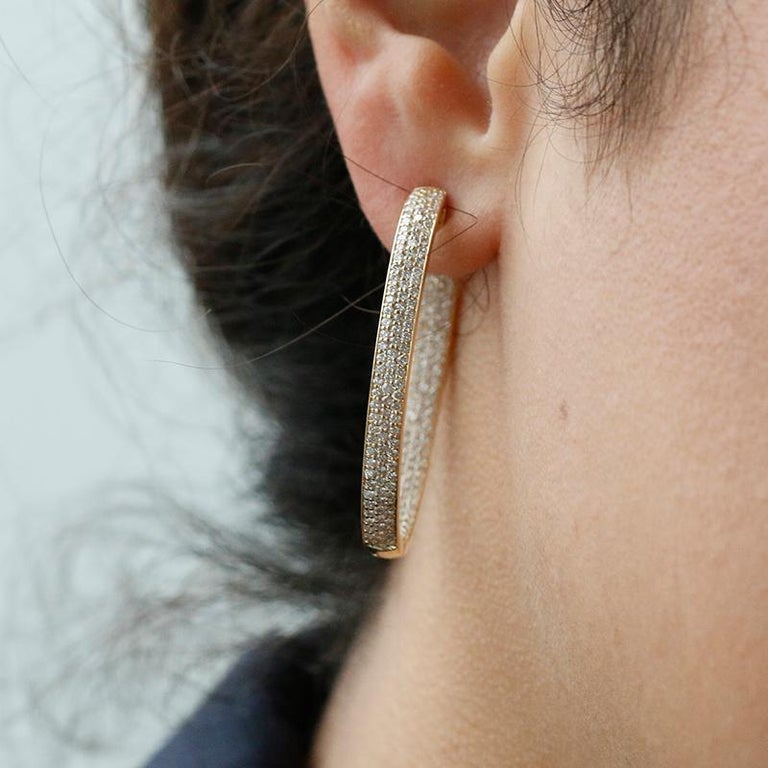 18 Karat Yellow Gold Inside Out Pave Diamond Hoops For Sale at 1stDibs