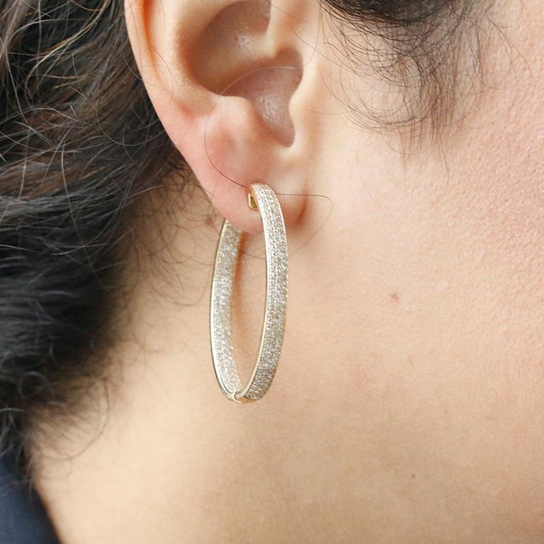 18 Karat Yellow Gold Inside Out Pave Diamond Hoops For Sale at 1stDibs
