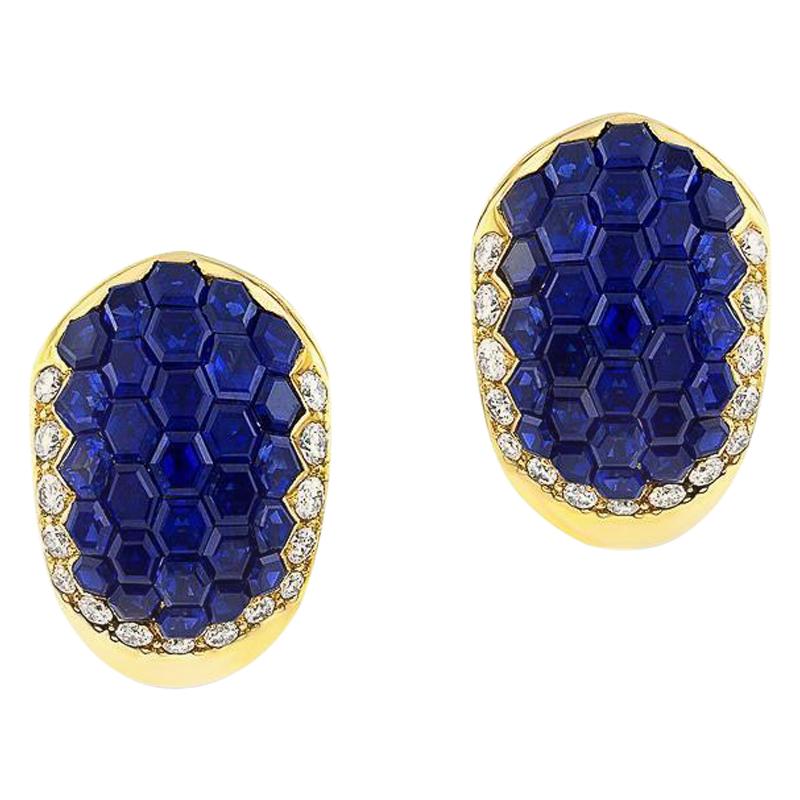 Invisible Set Sapphire Diamond Gold Earrings For Sale at 1stDibs