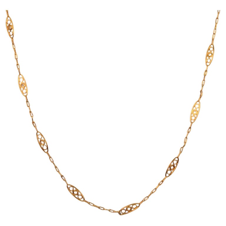 18 Karat Yellow Gold Italian Filigree Chain Necklace at 1stDibs