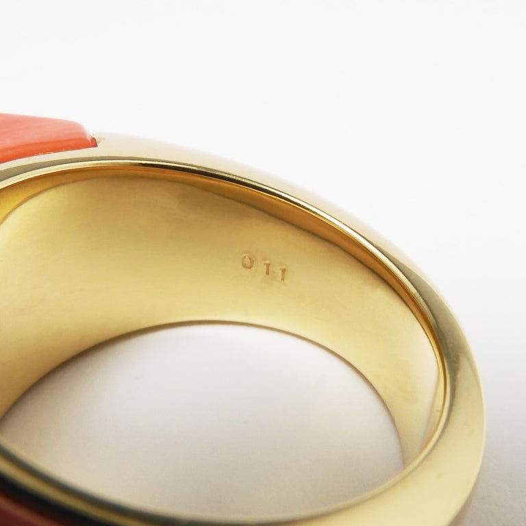18 Karat Yellow Gold Japanese Momoiro Sango Coral Ring with Diamonds ...