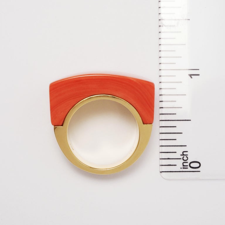 18 Karat Yellow Gold Japanese Momoiro Sango Coral Ring with Diamonds ...