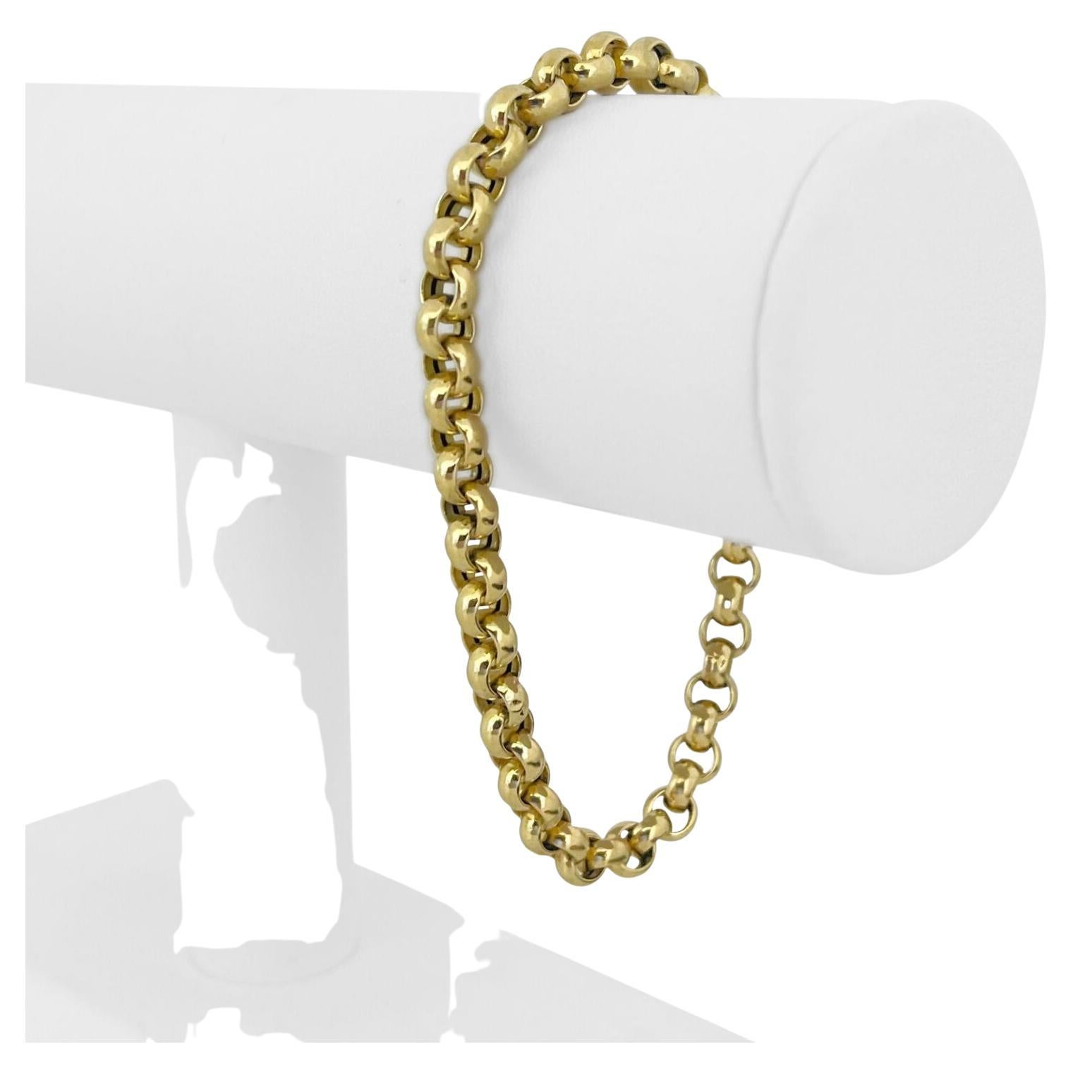 18 Karat Yellow Gold Ladies Hollow Rolo Link Bracelet Italy For Sale at ...