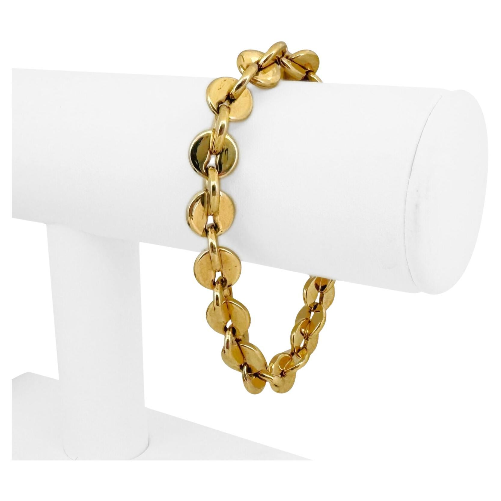 18 Karat Yellow Gold Ladies Polished Circle Disc Link Bracelet For Sale ...