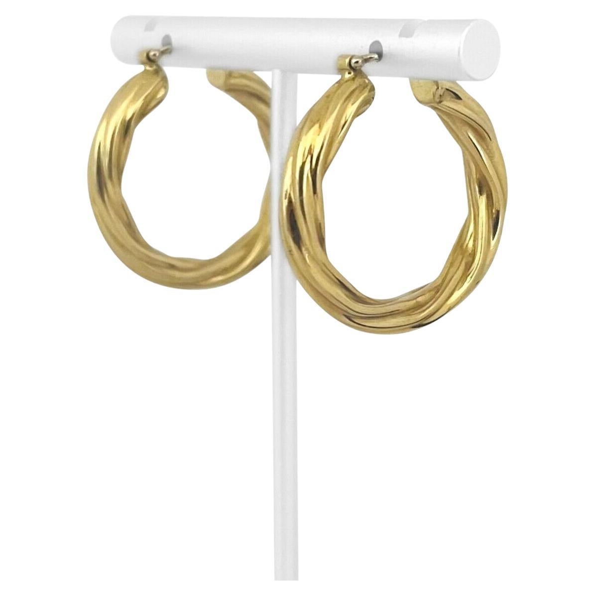 18 Karat Yellow Gold Ladies Polished Twisted Hoop Earrings, Italy For ...