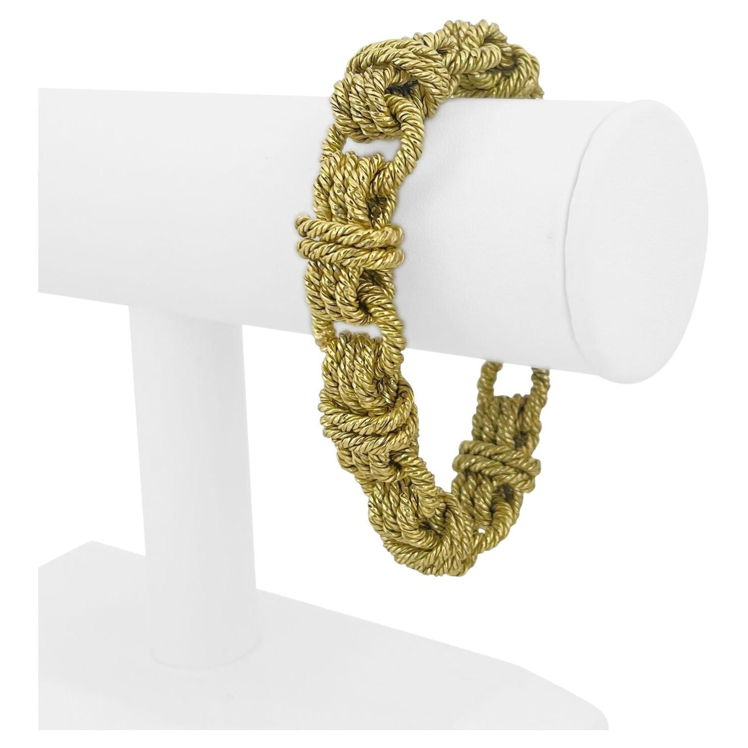 18 Karat Yellow Gold Ladies Rope Twist Knot Link Bracelet Italy For Sale at 1stDibs