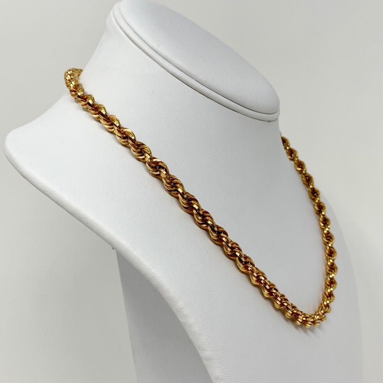 18 Karat Yellow Gold Ladies Thick Rope Chain Necklace For Sale at 1stDibs