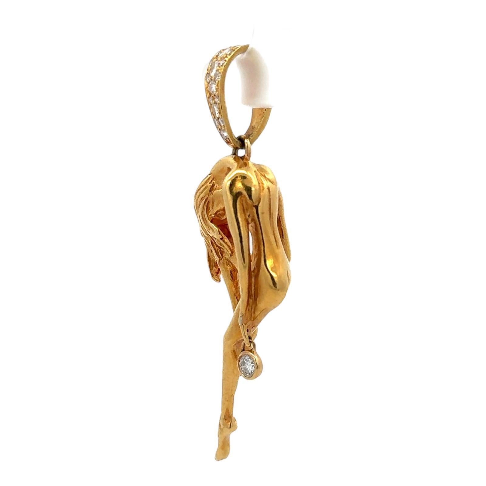 18 Karat Yellow Gold Lady Figure Diamond Pendant Necklace For Sale at ...