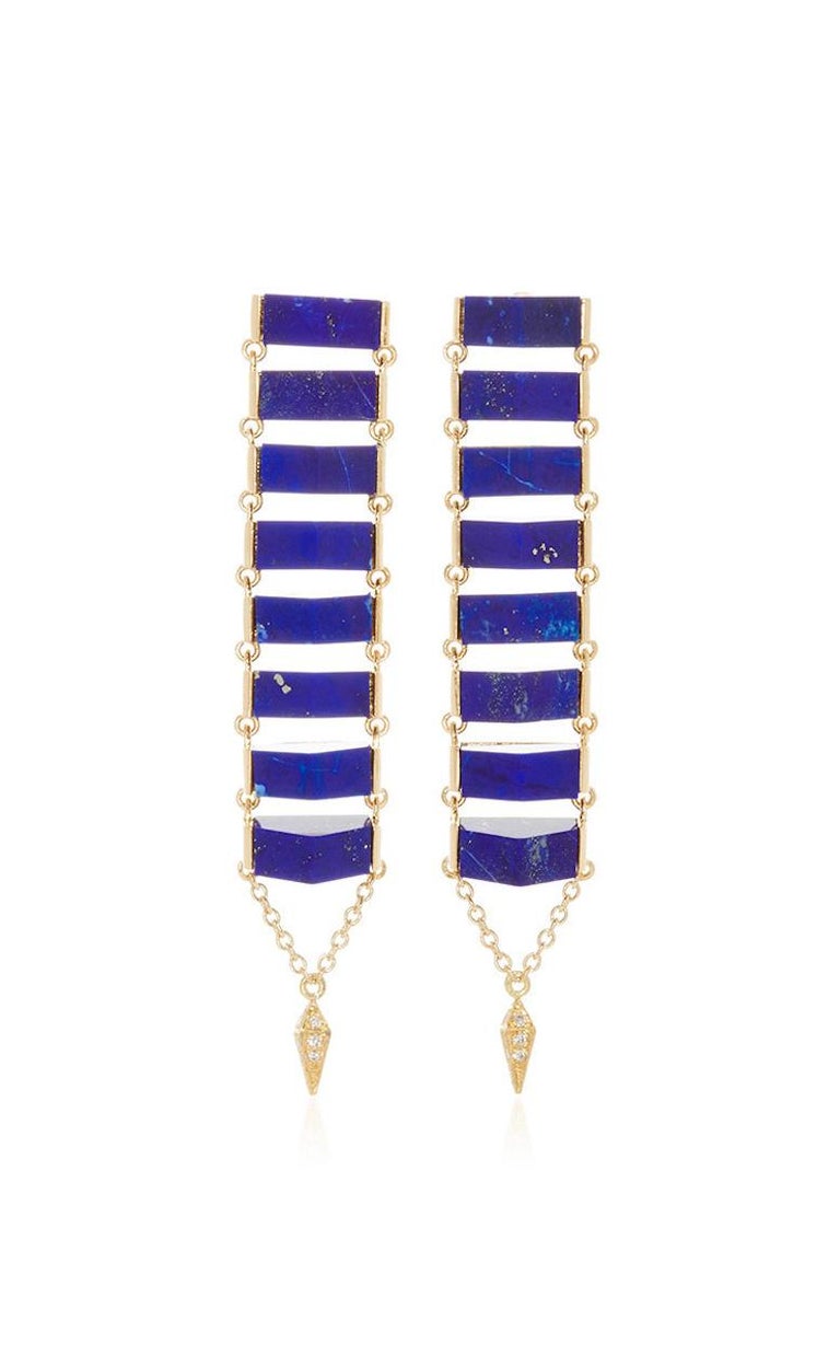 18 Karat Yellow Gold Lapis Lazuli Diamond Ladder Earrings For Sale at ...