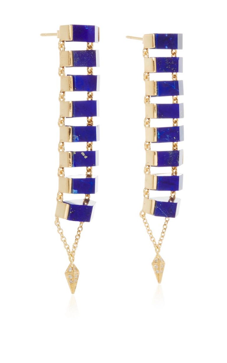 18 Karat Yellow Gold Lapis Lazuli Diamond Ladder Earrings For Sale at ...