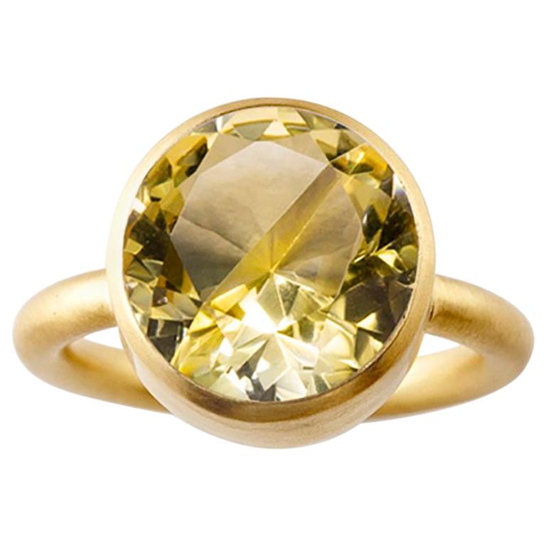 18 Karat Yellow Gold Lemon Quartz Citrine Two-Stone Modern Cocktail ...