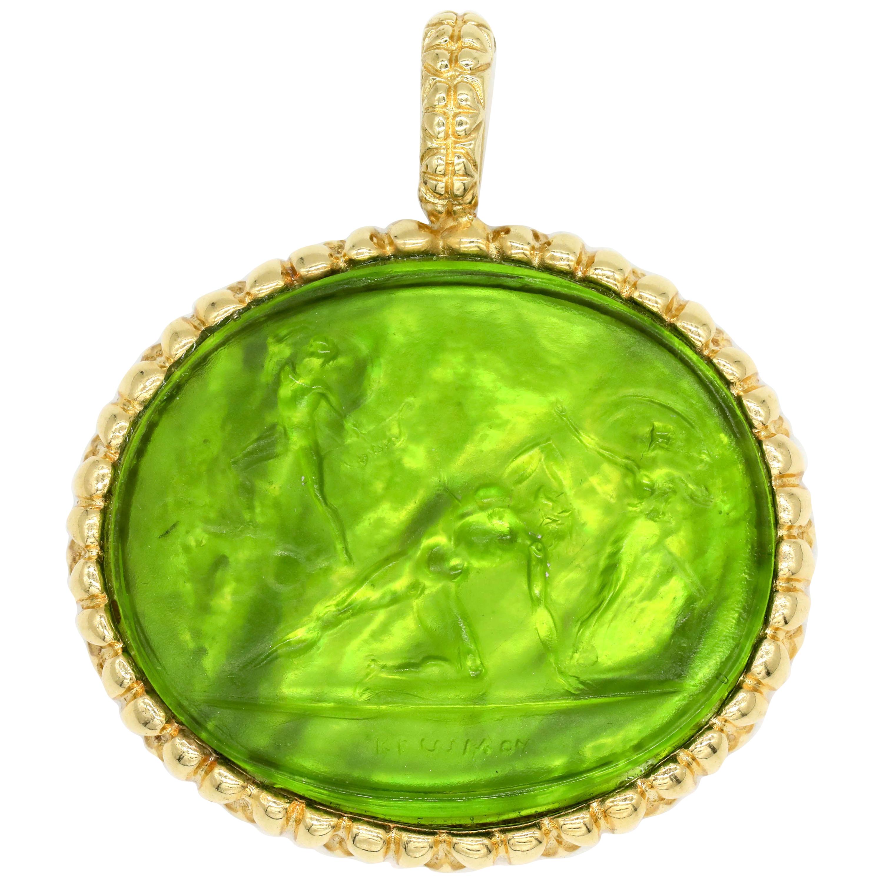 14 Karat Gold New Victorian Pink Italian Murano Glass Carved Intaglio ...