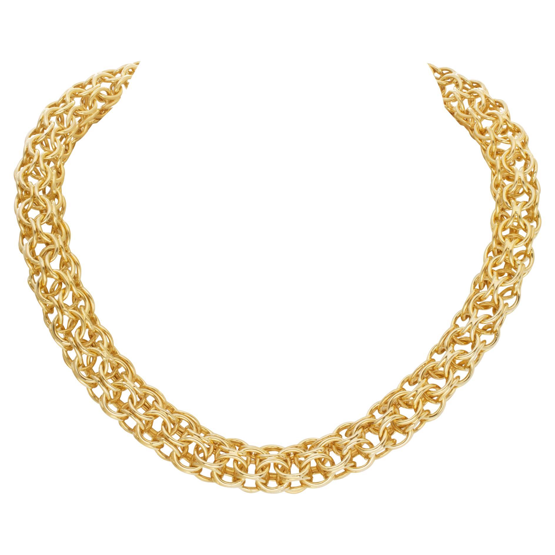 Vintage 18 Karat Yellow Gold Fancy Link Chain Necklace For Sale at 1stDibs