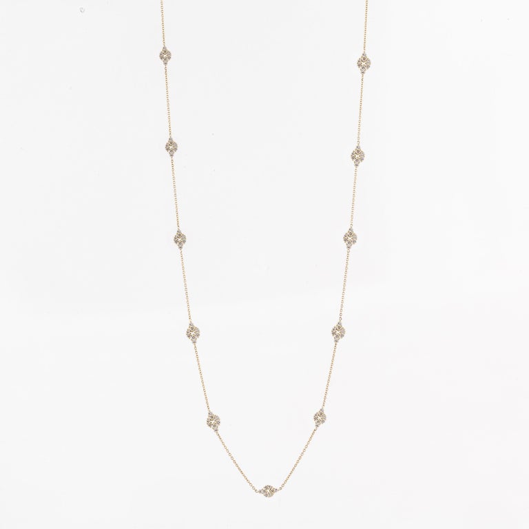 Long Chain Necklace with Diamond Stations in 18K Gold For Sale at 1stDibs