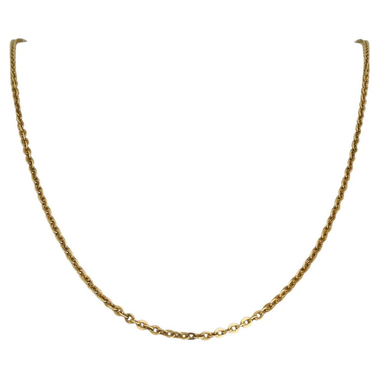 18 Karat Yellow Gold Long Flat Cable Link Chain Necklace, Italy For ...