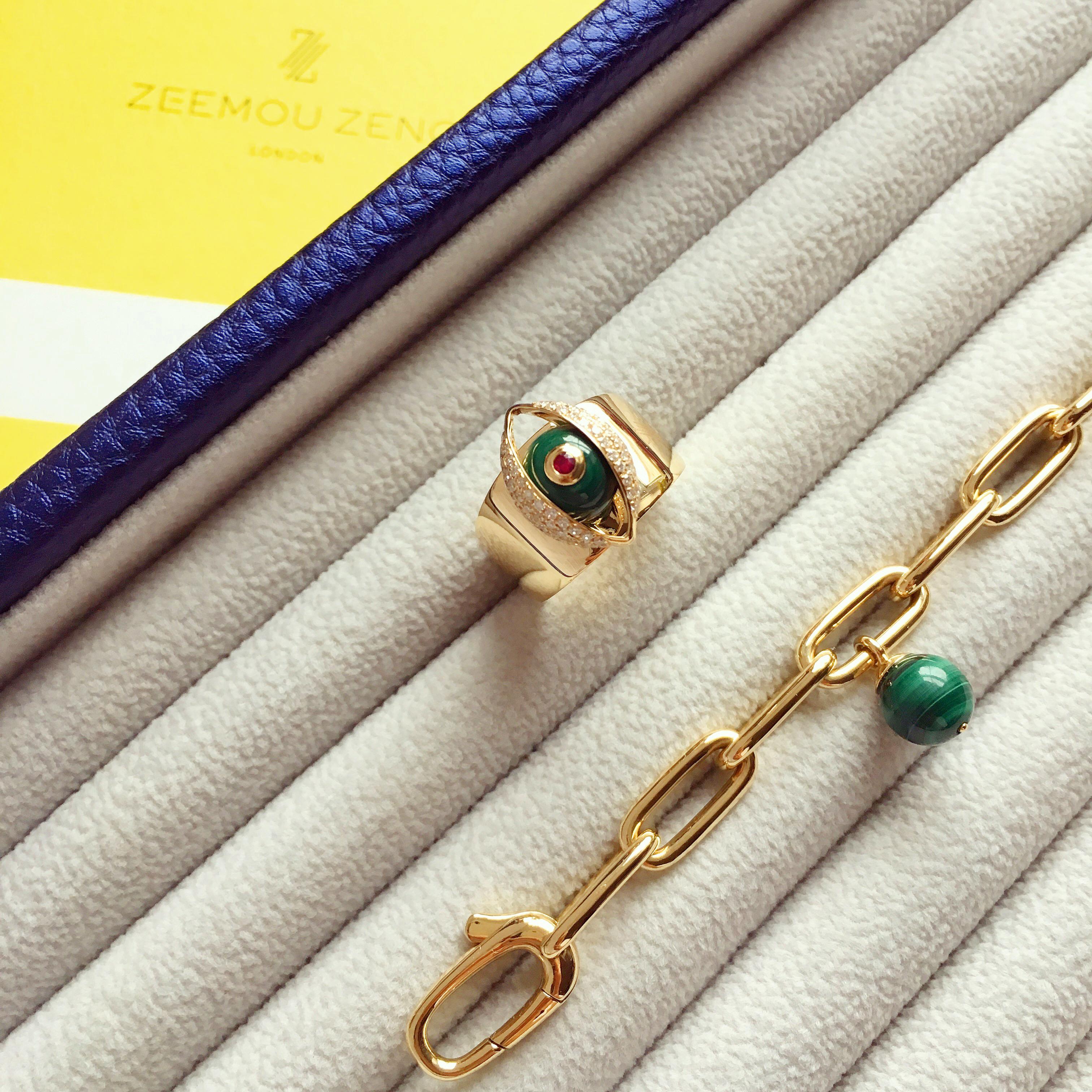 Eye Unisex Chain Bracelet 18 Karat Yellow Gold Malachite Ruby Diamond For Sale at 1stDibs ...