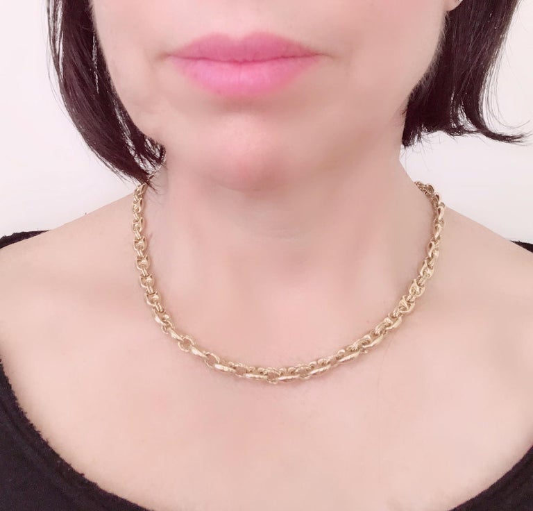 18 Karat Yellow Gold Nautical Link Chain Necklace with Diamond Set Sun ...