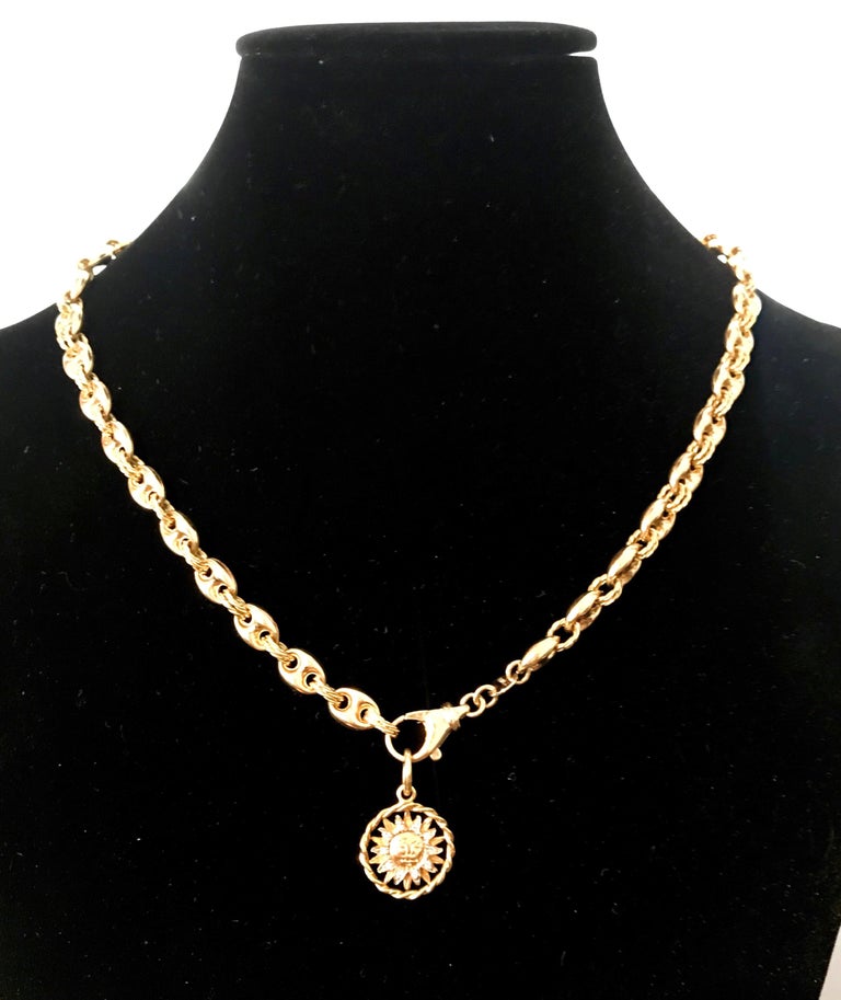 18 Karat Yellow Gold Nautical Link Chain Necklace with Diamond Set Sun ...