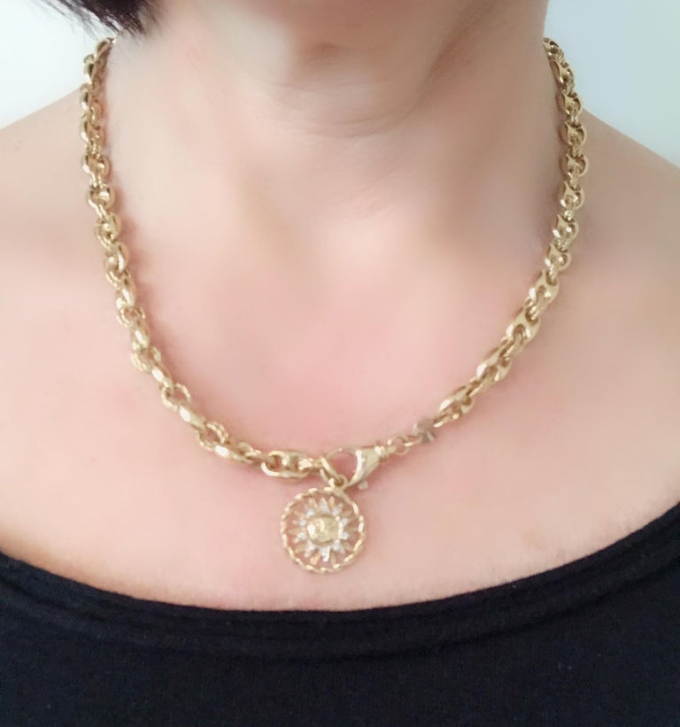 18 Karat Yellow Gold Nautical Link Chain Necklace with Diamond Set Sun ...