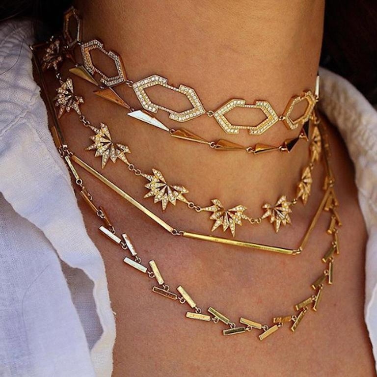 18 Karat Yellow Gold Matchstick Line Necklace For Sale at 1stDibs