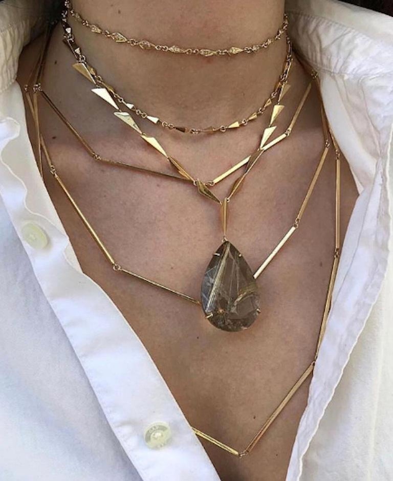 18 Karat Yellow Gold Matchstick Line Necklace For Sale at 1stDibs