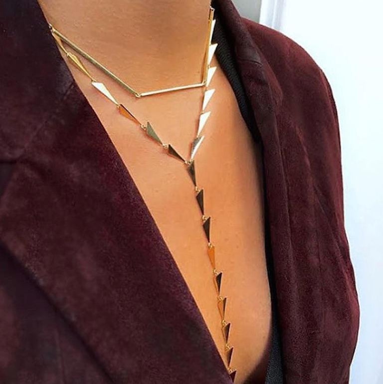 18 Karat Yellow Gold Matchstick Line Necklace For Sale at 1stDibs