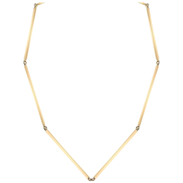 18 Karat Yellow Gold Matchstick Line Necklace For Sale at 1stDibs