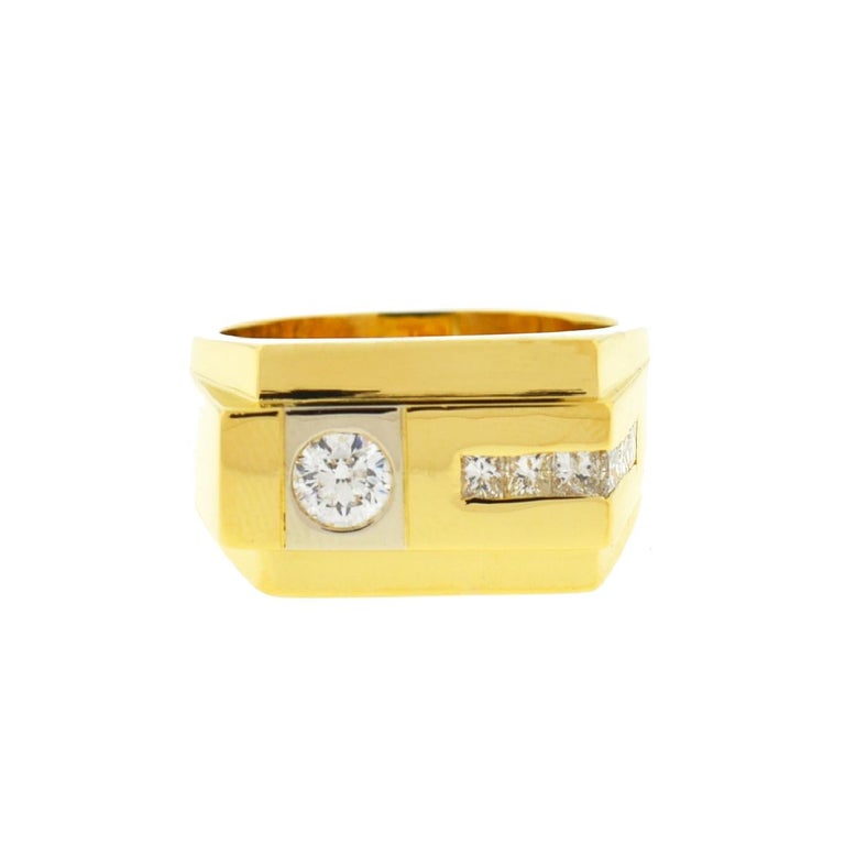 18 Karat Yellow Gold Men's Diamond Band Ring .80 Carat For Sale at ...