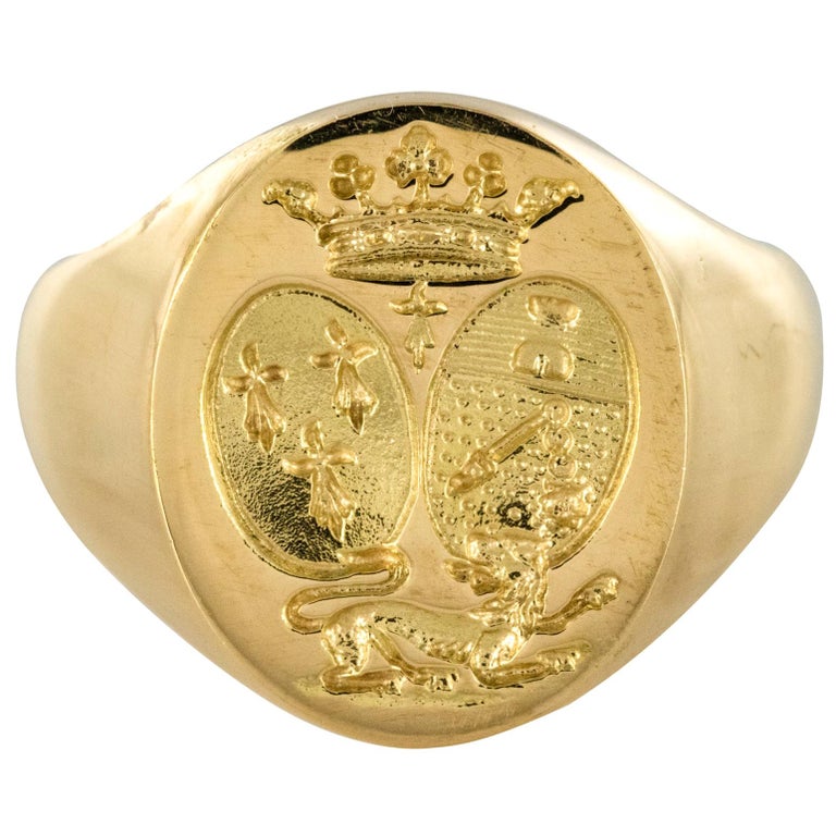 18 Karat Yellow Gold Men's Modern Signet Ring at 1stDibs