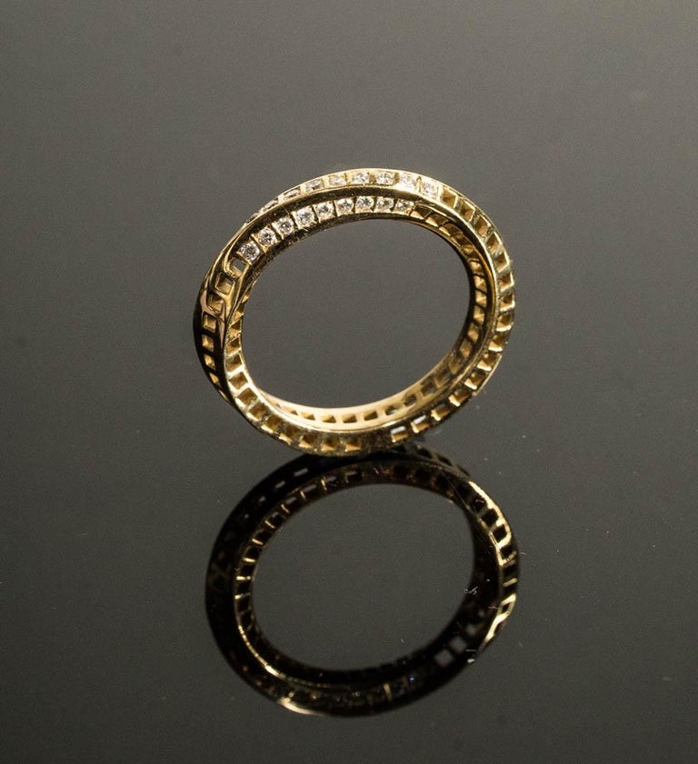 18 Karat Yellow Gold Mobius Band, Squares Holes Set with 18 VS White ...