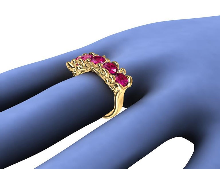 Customizable 18 Karat Yellow Gold Modern Victorian Rubies Cocktail Ring ...